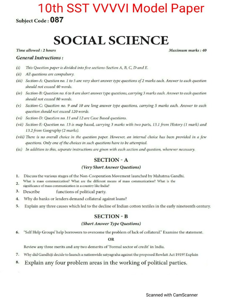 10th SST Model Paper Term-2 No.1 | PDF