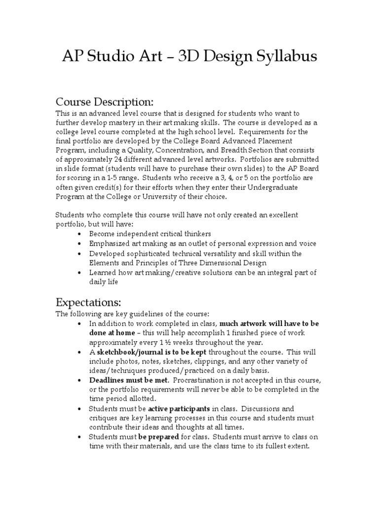 AP Studio Art - 3D Design Syllabus | Download Free PDF | Sculpture | Design