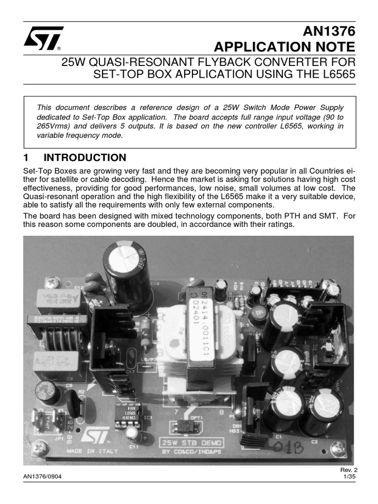 An1376 25w Quasiresonant Flyback Converter For Settop Box Application Using The l6565 ...