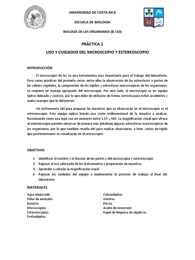 Practica 1-Uso Del Microscopio y Estereoscopio | PDF | Microscopio | Ojo