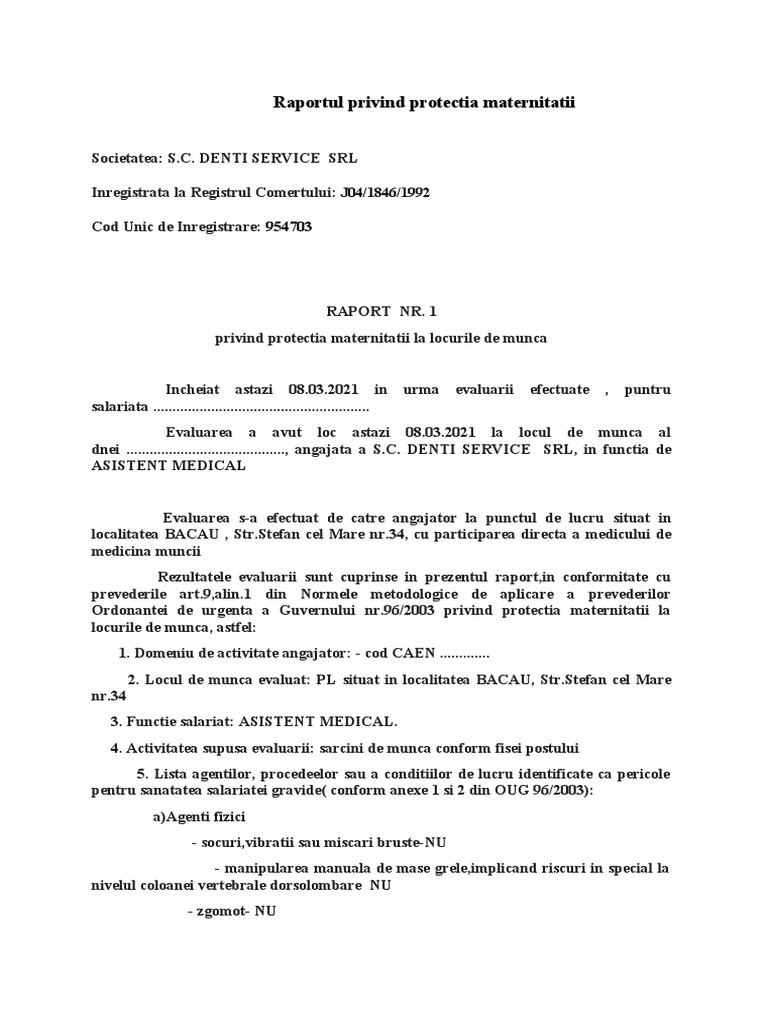 Raportul Privind Protectia Maternitatii | PDF