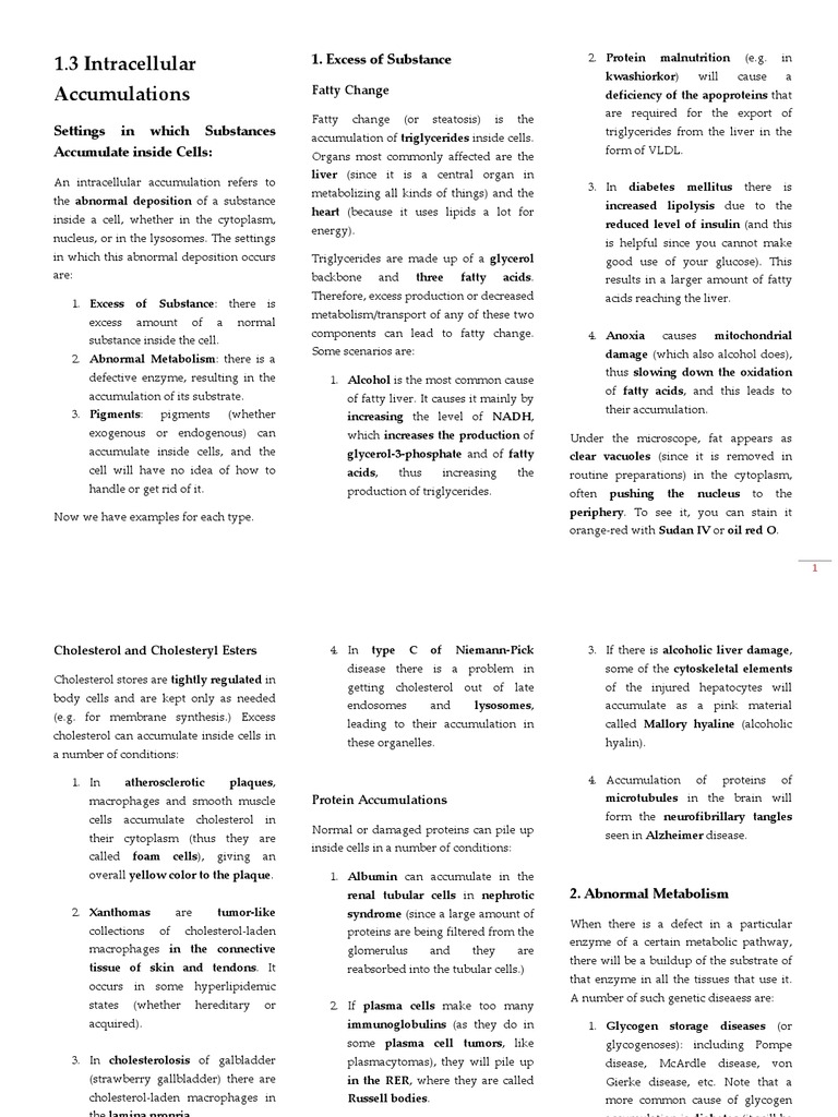 1.3 Intracellular Accumulations | PDF | Triglyceride | Cell Biology