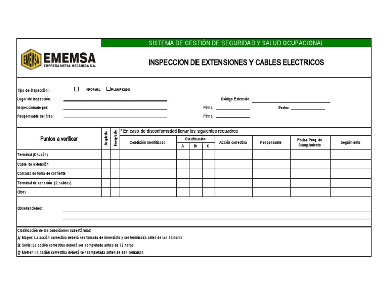 Formato de Inspeccion Extensiones y Cables Electricos | PDF