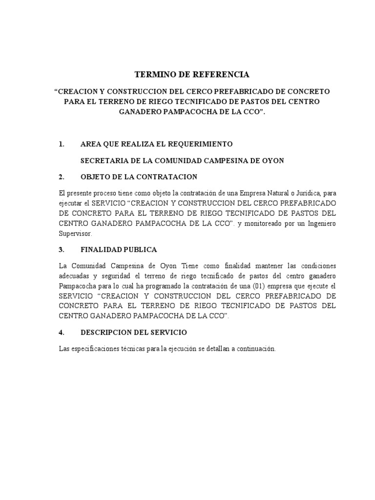 Termino de Referencia Del Cerco | PDF