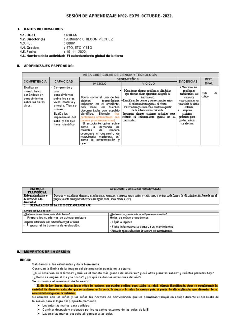 SESIÓN CT El Calentamiento Global de La Tierra | PDF | Entorno natural ...