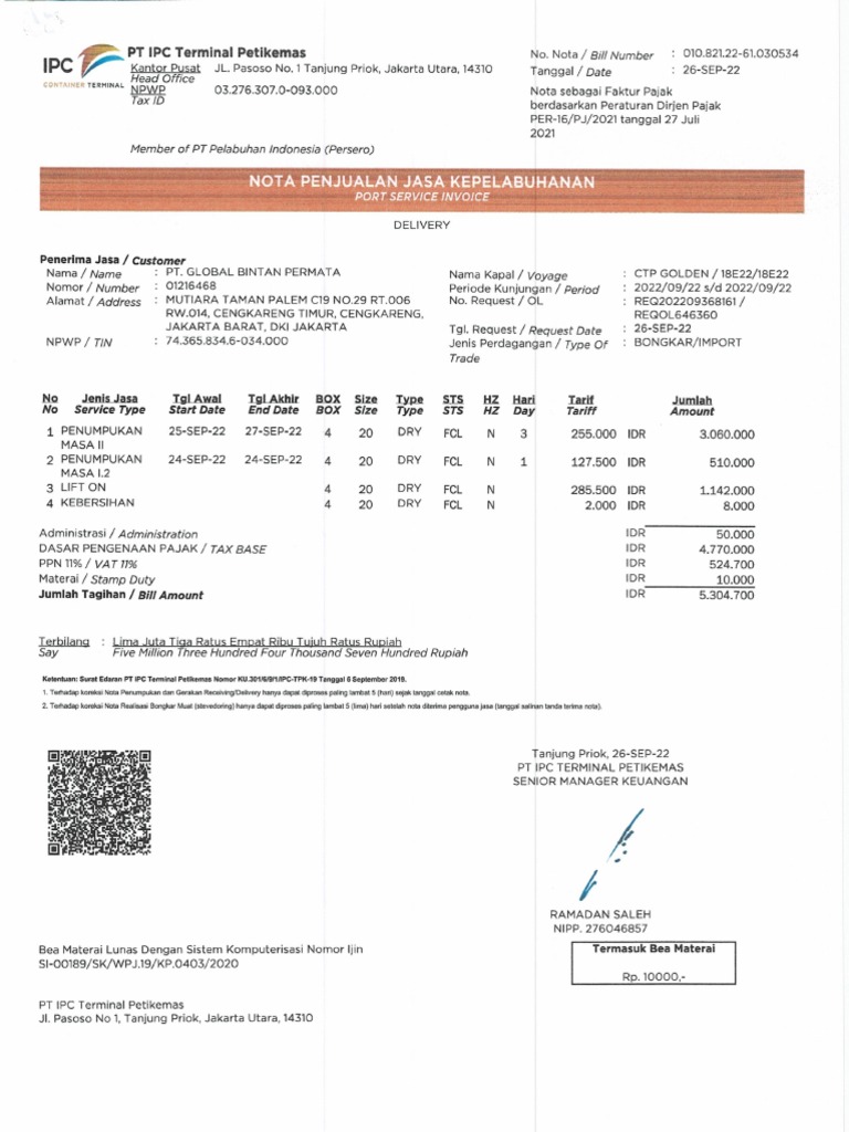 Inv PT Ipc Terminal Petikemas | PDF