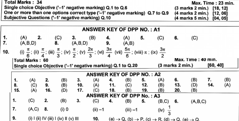 DPP Answer Key (1 - 6) | PDF | Sports