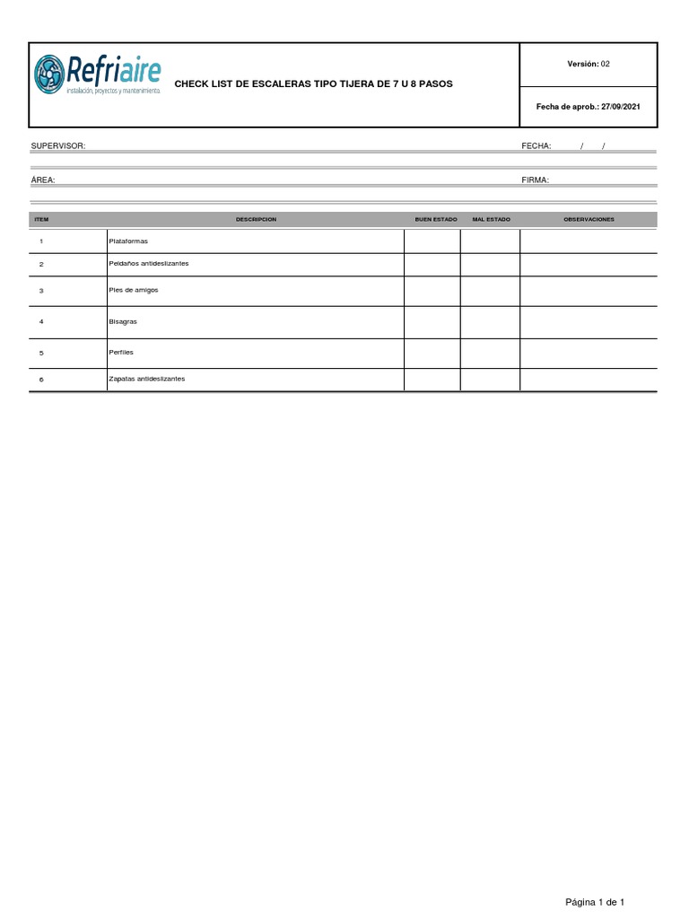 Checklist de Escaleras Tipo Tijera de 7 U 8 Pasos | PDF