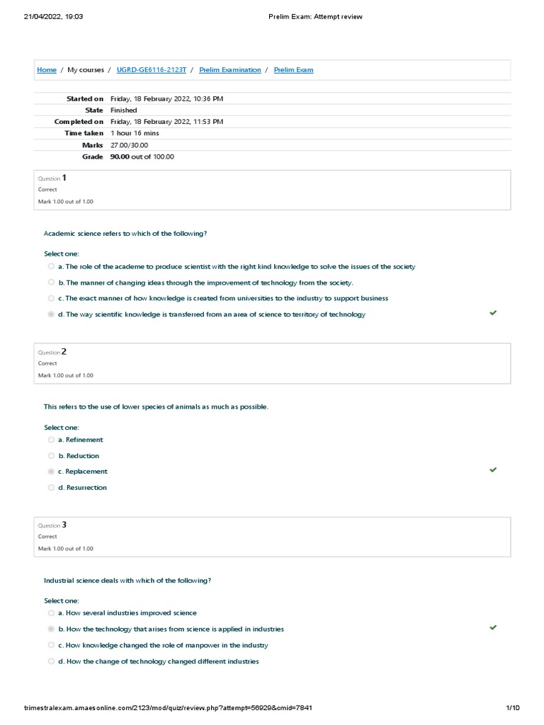 STS (Prelim Exam - Attempt Review) | PDF