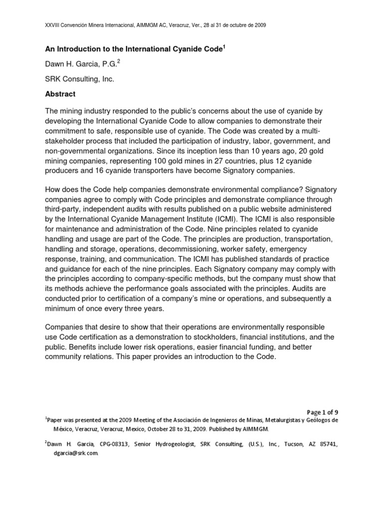 Compliance Cyanide Code | PDF | Mining | Accounting And Audit