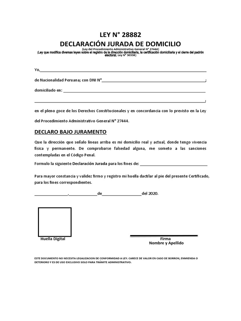 Declaracion Jurada Domiciliaria | PDF