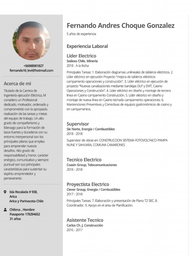 CV - Fernando Andres - Choque Gonzalez | PDF