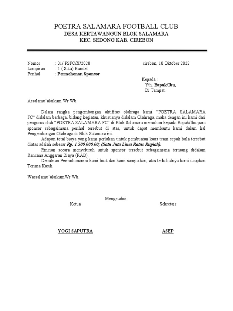 Proposal Sponsor Jersey Salamara FC1 | PDF