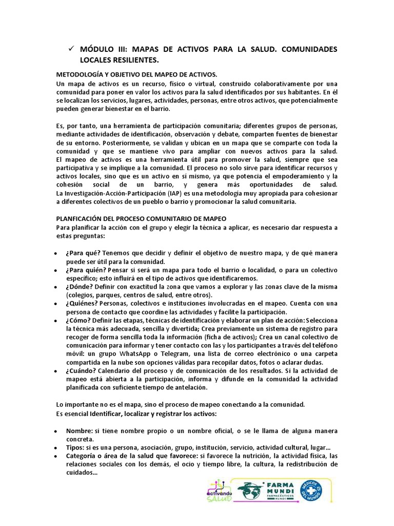 Módulo Iii - Mapas de Activos para La Salud | PDF