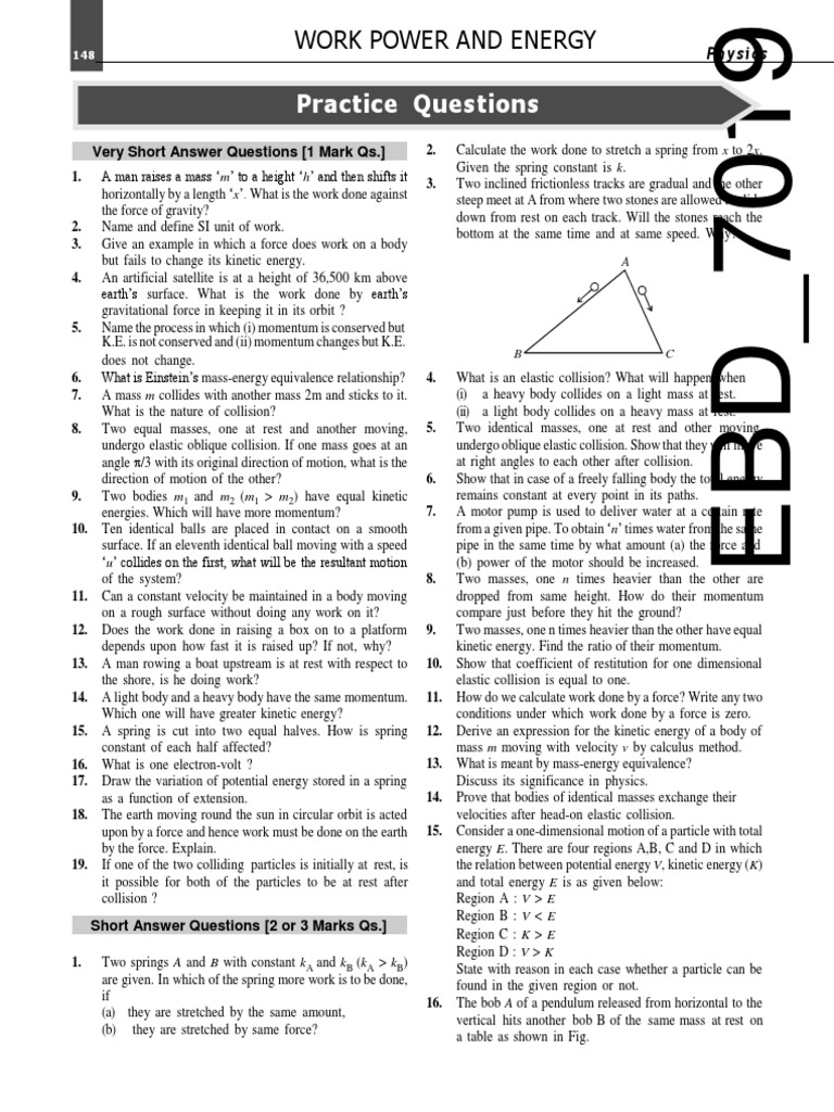 Work Power and Energy (Practice Questions) | PDF | Collision | Force