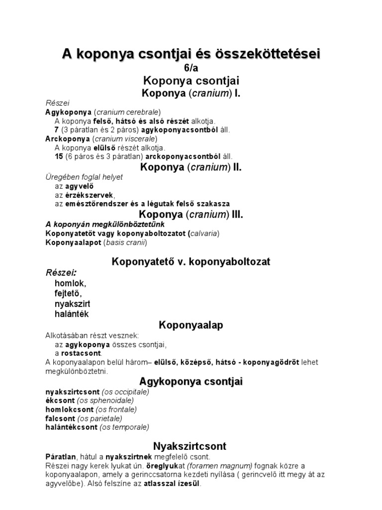 A koponya csontjai és összeköttetései