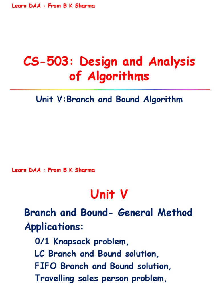 UNIT V BKS Best B and B Algorithm | PDF UNIT V BKS Best B and B Algorithm | PDF