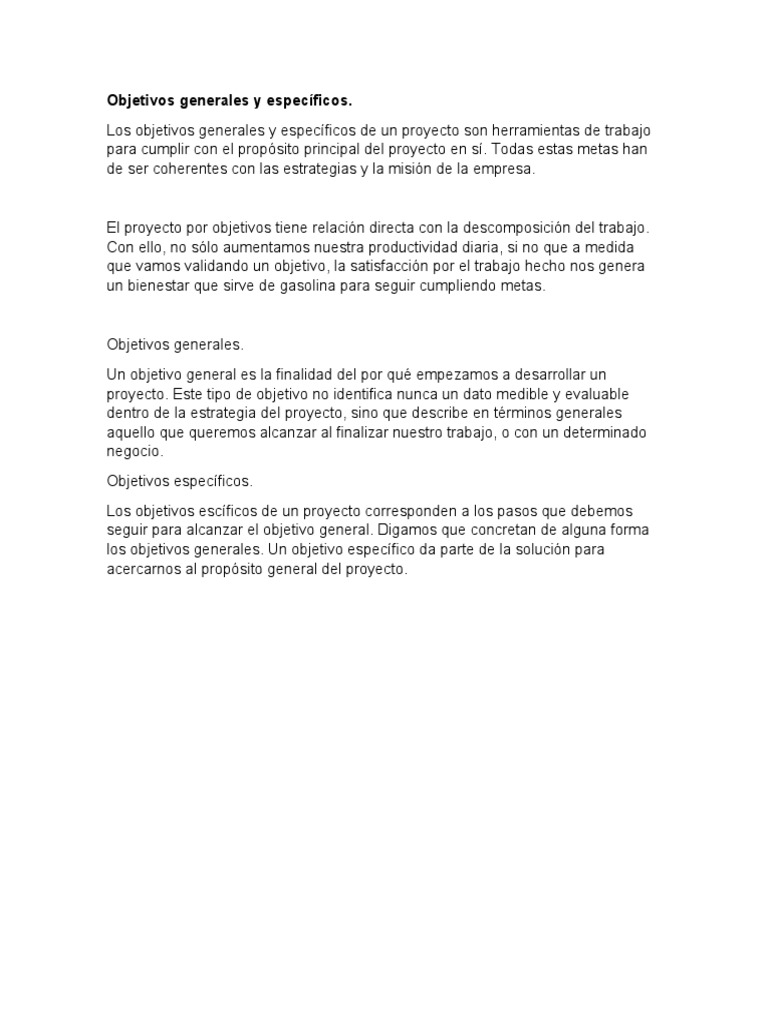 Objetivos Generales y Especificos | PDF
