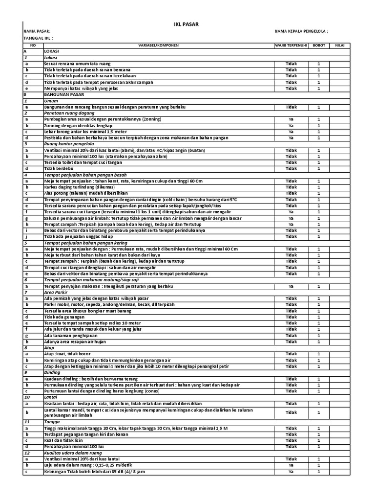 Evaluasi Standar Ikl Pasar dan Sanitasi | PDF
