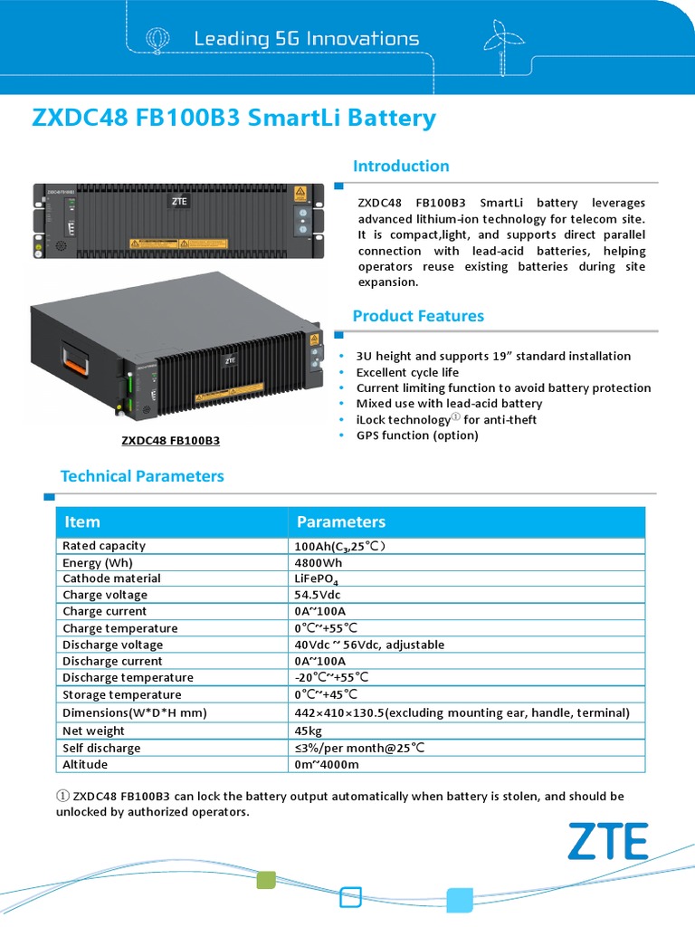 Data Sheet - ZXDC48 FB100B3 Lithium-Ion Battery | PDF | Manufactured Goods | Electrical Engineering