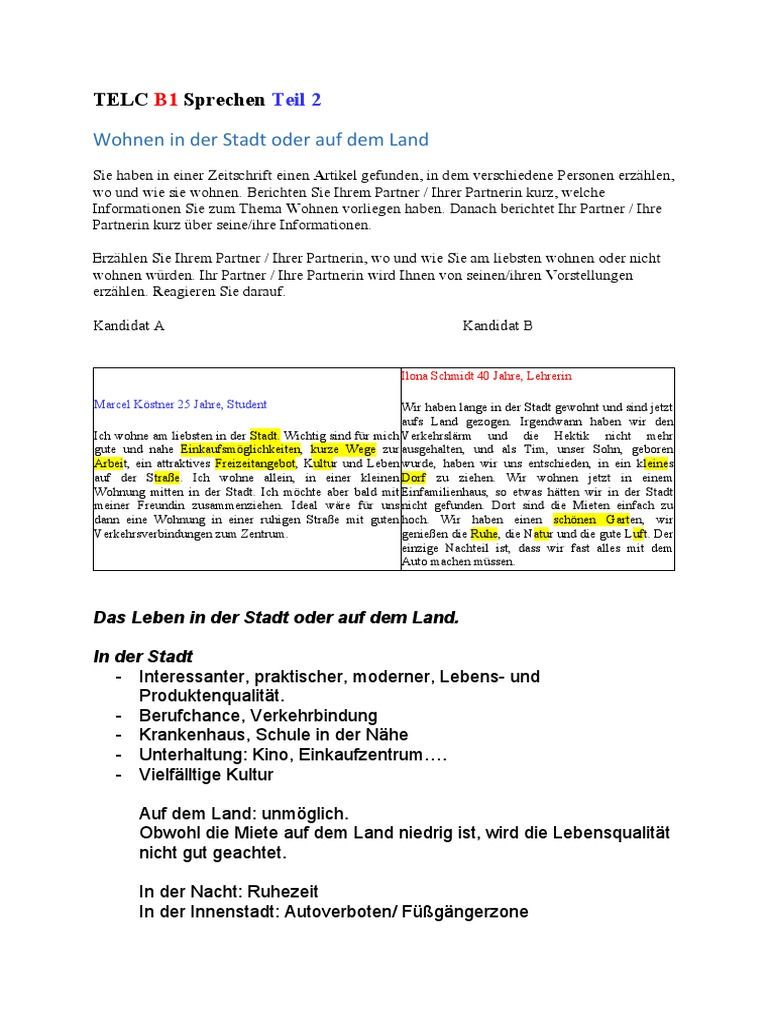 TELC B1 Sprechen Teil 2 | PDF