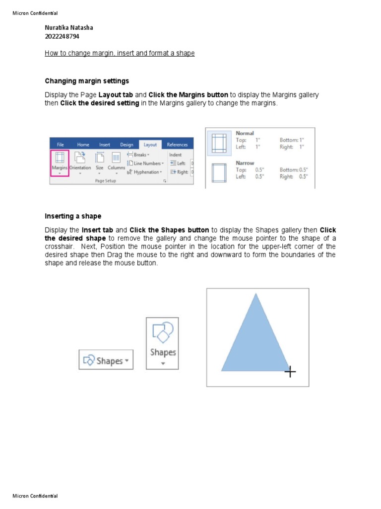 How To Change Margin, Insert and Format A Shape | PDF
