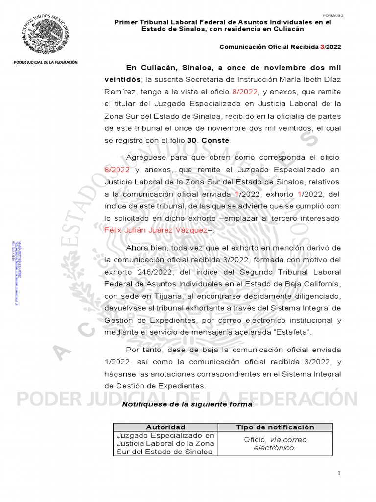 En Culiacán, Sinaloa, A Once de Noviembre Dos Mil Veintidós La Suscrita ...