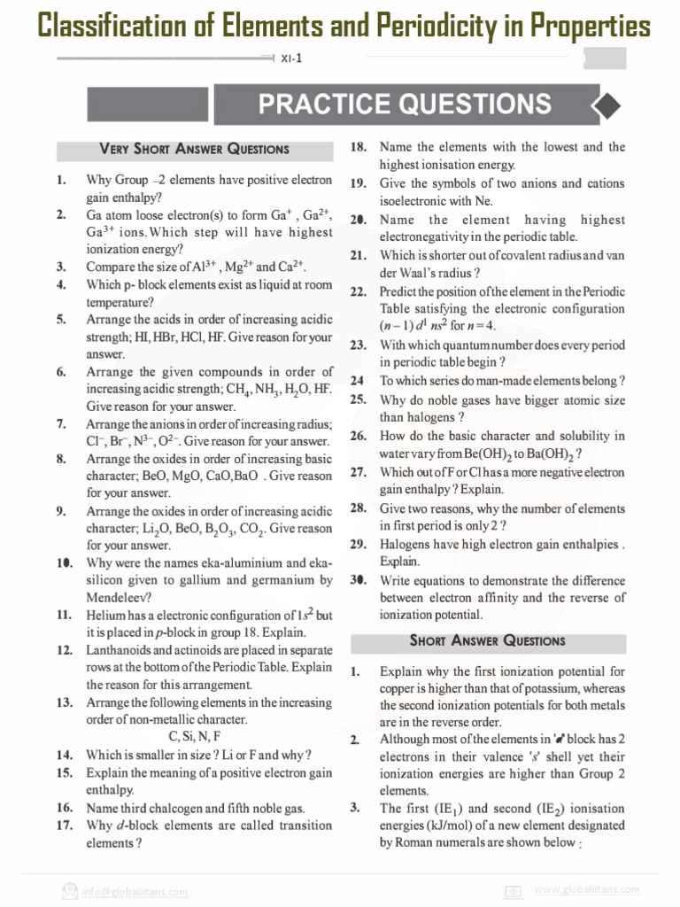 Classification of Elements and Periodicity in Properties | PDF ...
