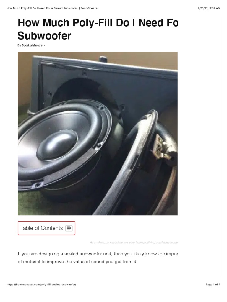 How Much Poly-Fill Do I Need For A Sealed Subwoofer - BoomSpeaker | PDF ...