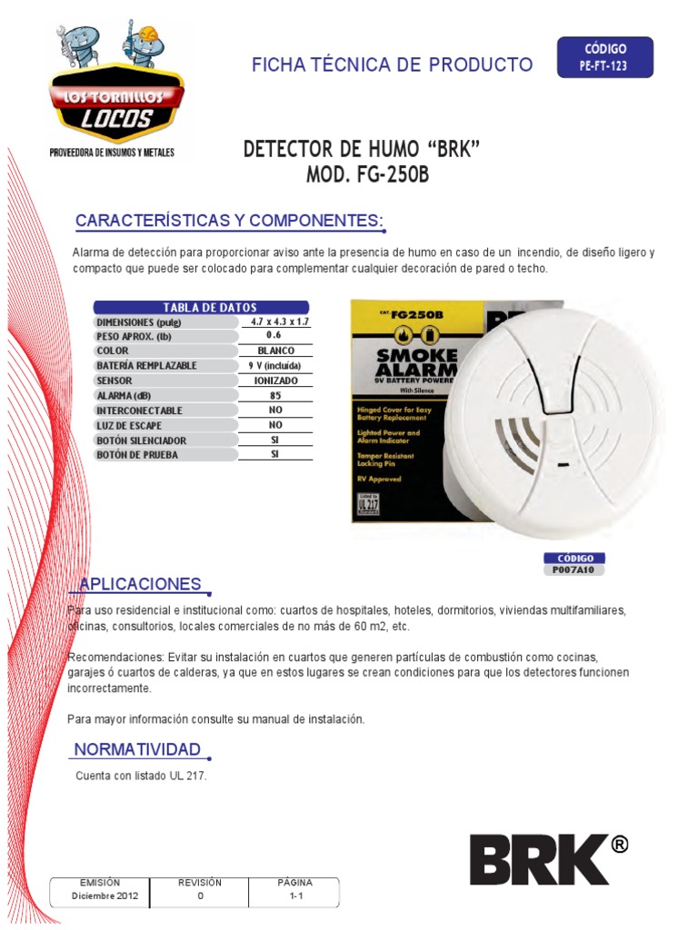 Detector de Humo BRK FG-250 B | PDF