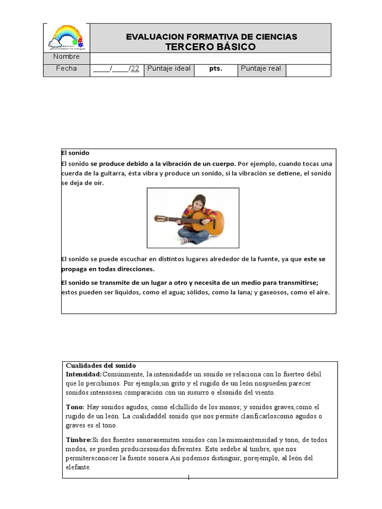 Evaluacion Formativa Del Sonido Tercero Basico | PDF