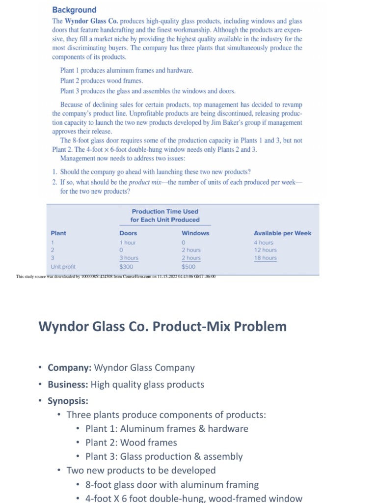 A Case Study The WYNDOR Glasss Co. Product Mix Problem 1 11 PDF | PDF