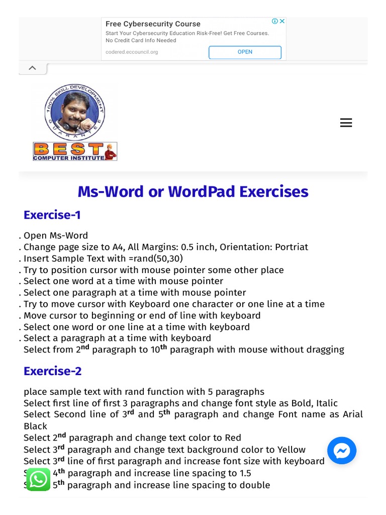 Word Exercises - Best Computer Institute | PDF | Paragraph | Cursor (User Interface)