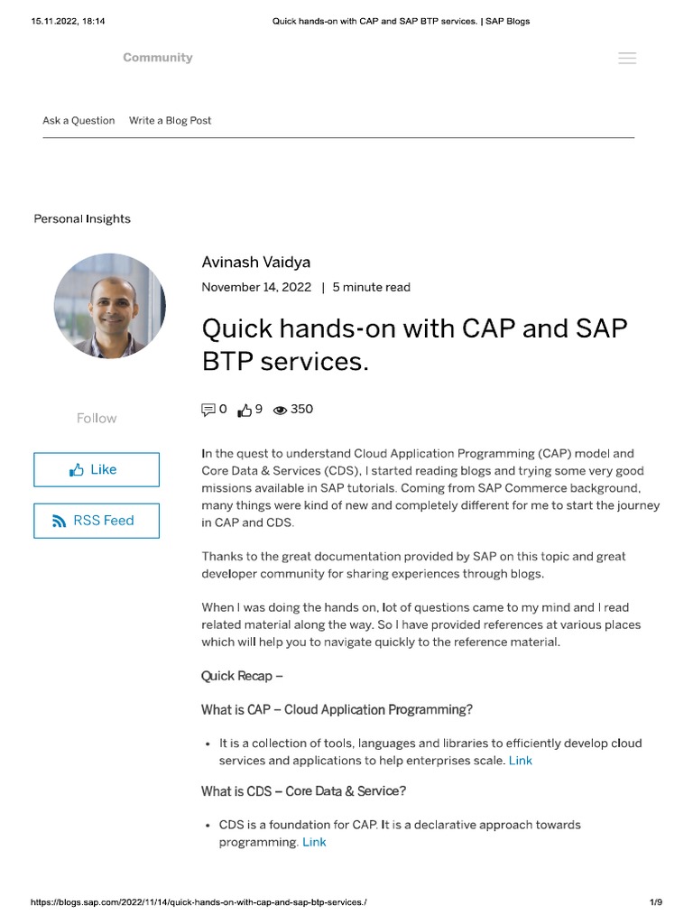Quick Hands-On With CAP and SAP BTP Services | PDF