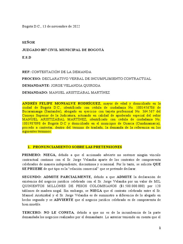 Contestación de La Demanda | PDF