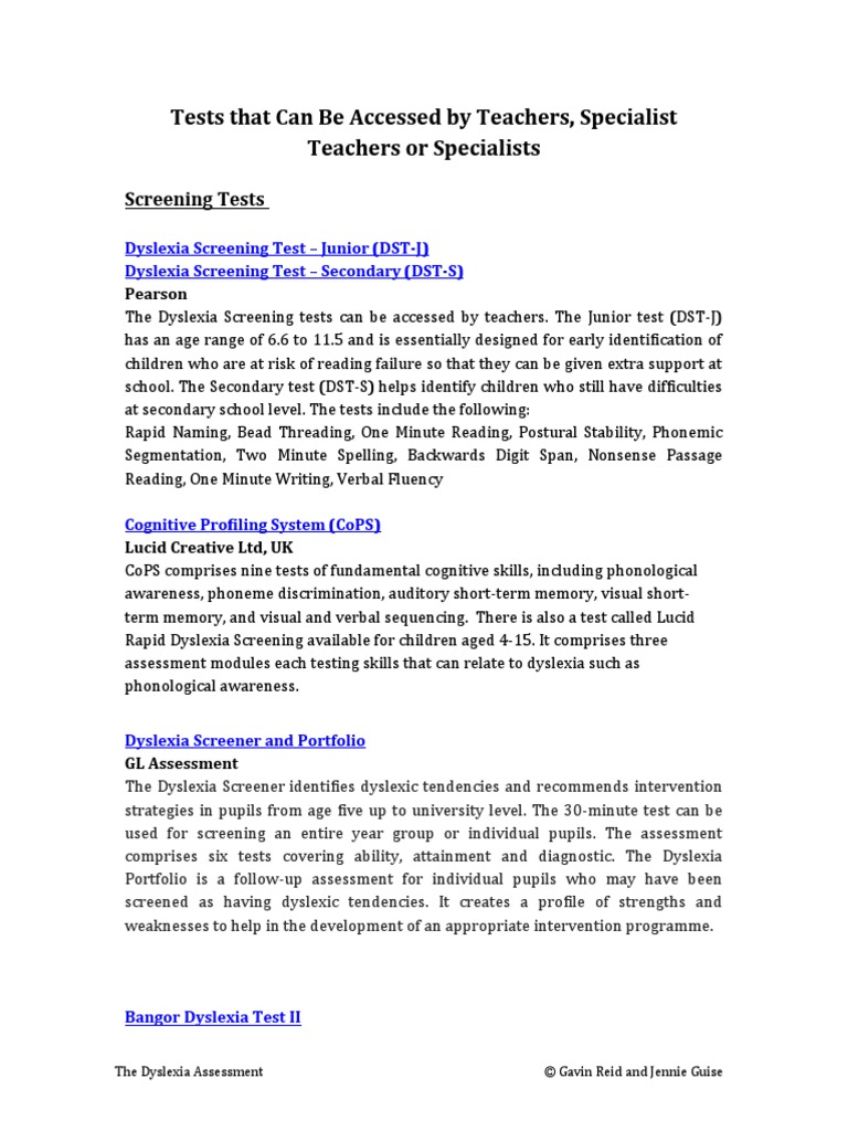 Tests For Teachers, Specialist Teachers and Specialists | PDF ...