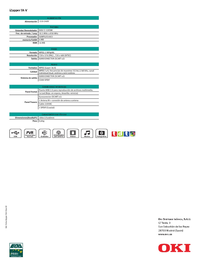 TDT Izapper Ta-V Oki | PDF | USB | Vídeo
