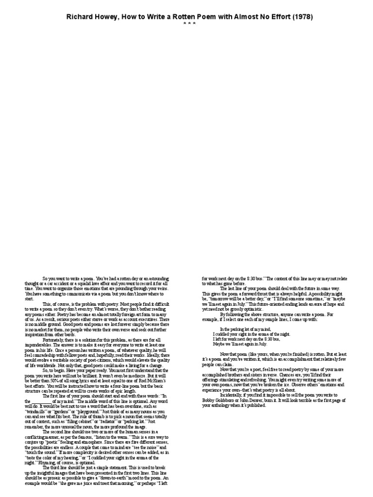 Richard Howey How To Write A Rotten Poem With Almost No Effort | PDF
