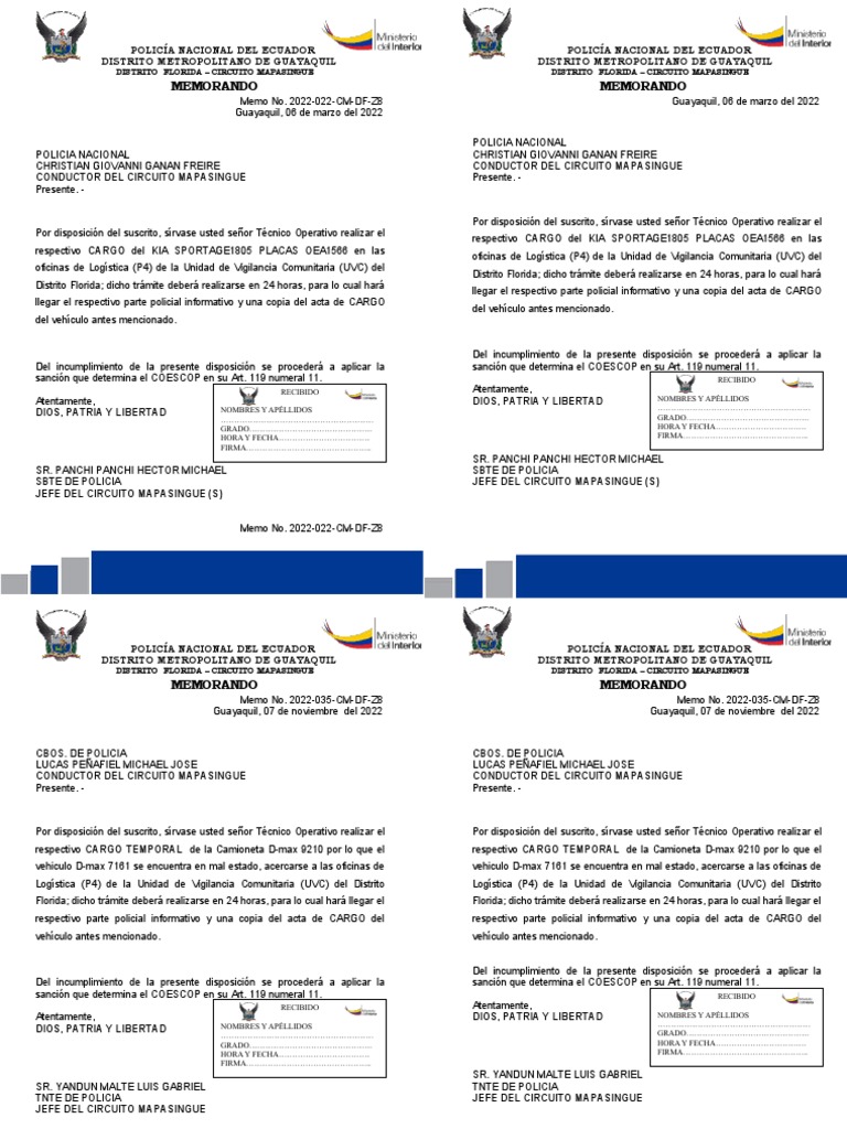 Memo N°031 - Descargo y Relevo de Vehiculo 8461 | PDF