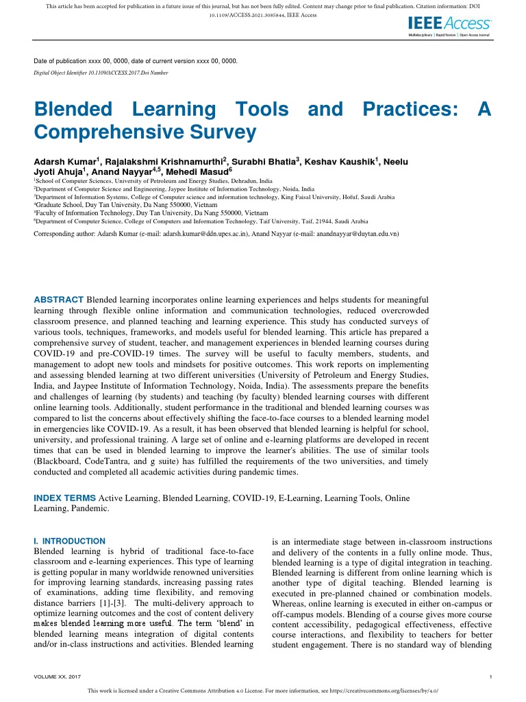 Blended Learning Tools and Practices A Comprehensi | PDF | Educational Technology | Learning