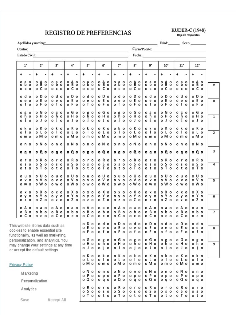 PDF 03 Kuder C Hoja de Respuesta y Plantillas Levantado PDF - Compress | PDF