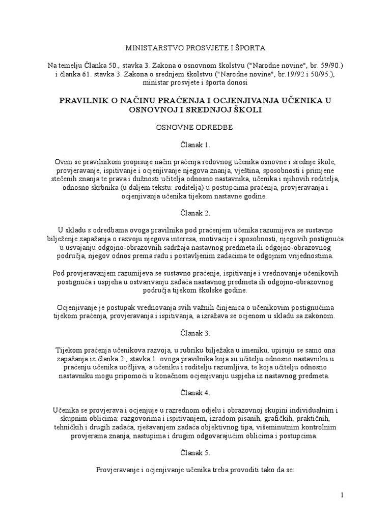 Pravilnik o Nacinu Pracenja I Ocjenjivanja Ucenika U Osnovnoj I ...