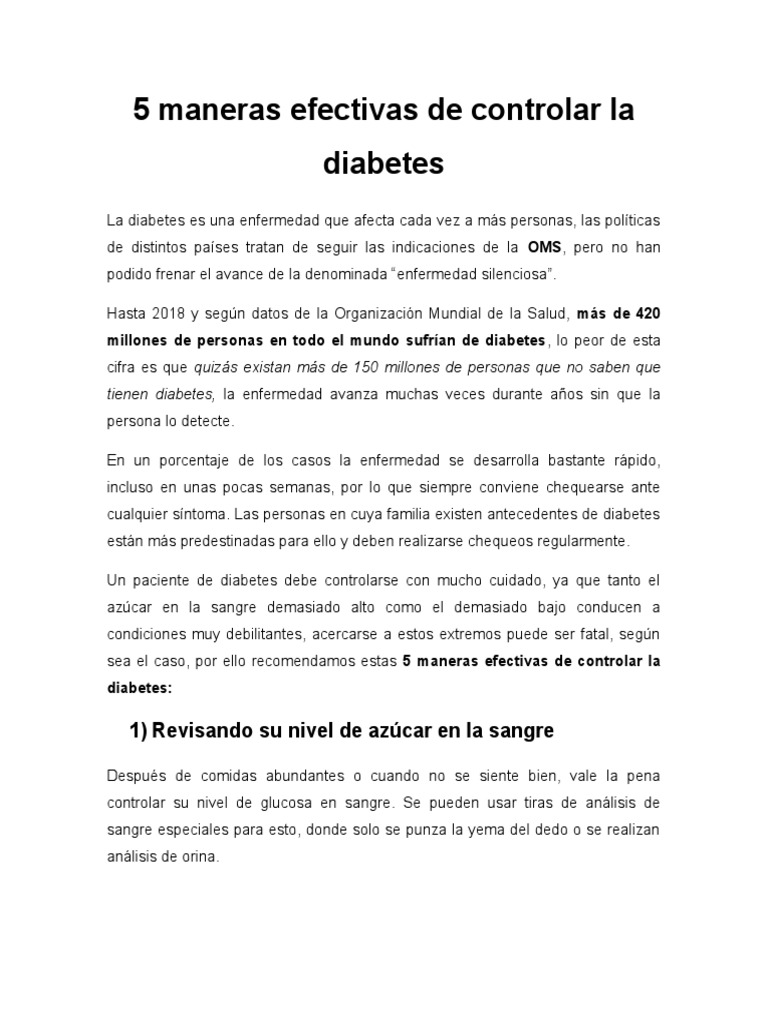 5 Maneras Efectivas de Controlar La Diabetes | PDF