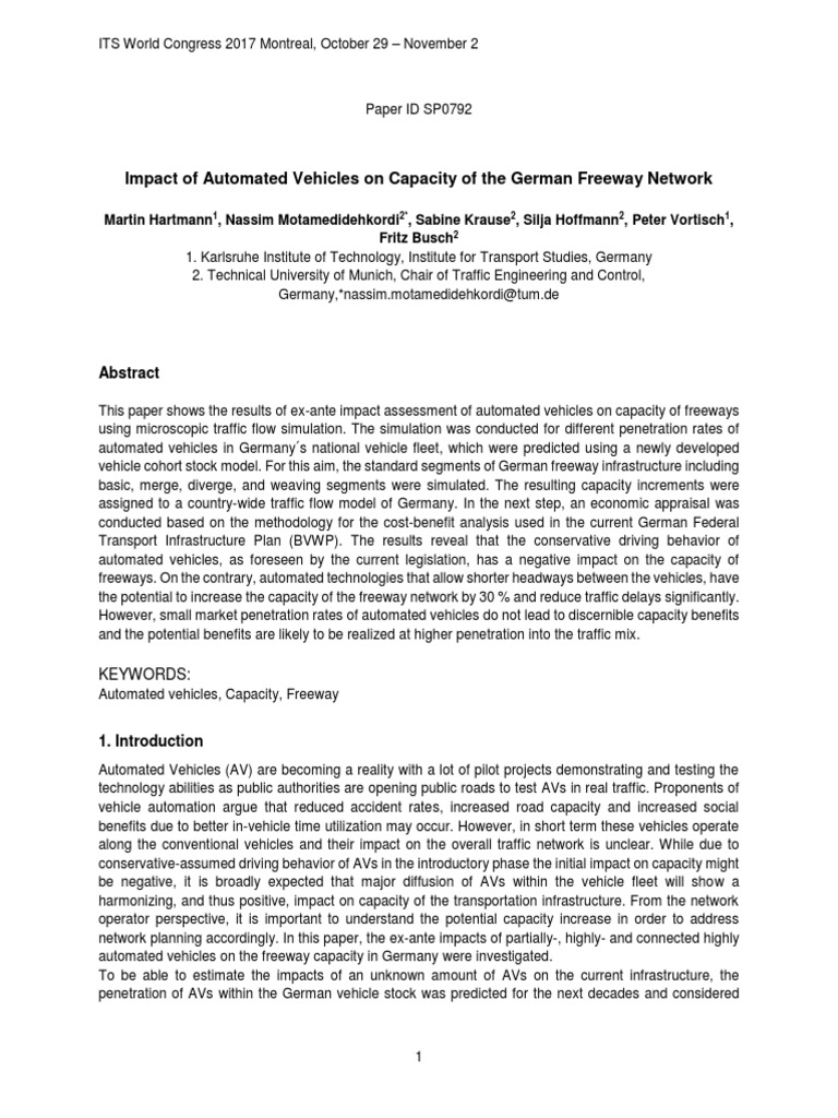 Impact of Automated Vehicles On Capacity of The German Freeway Network | Download Free PDF ...