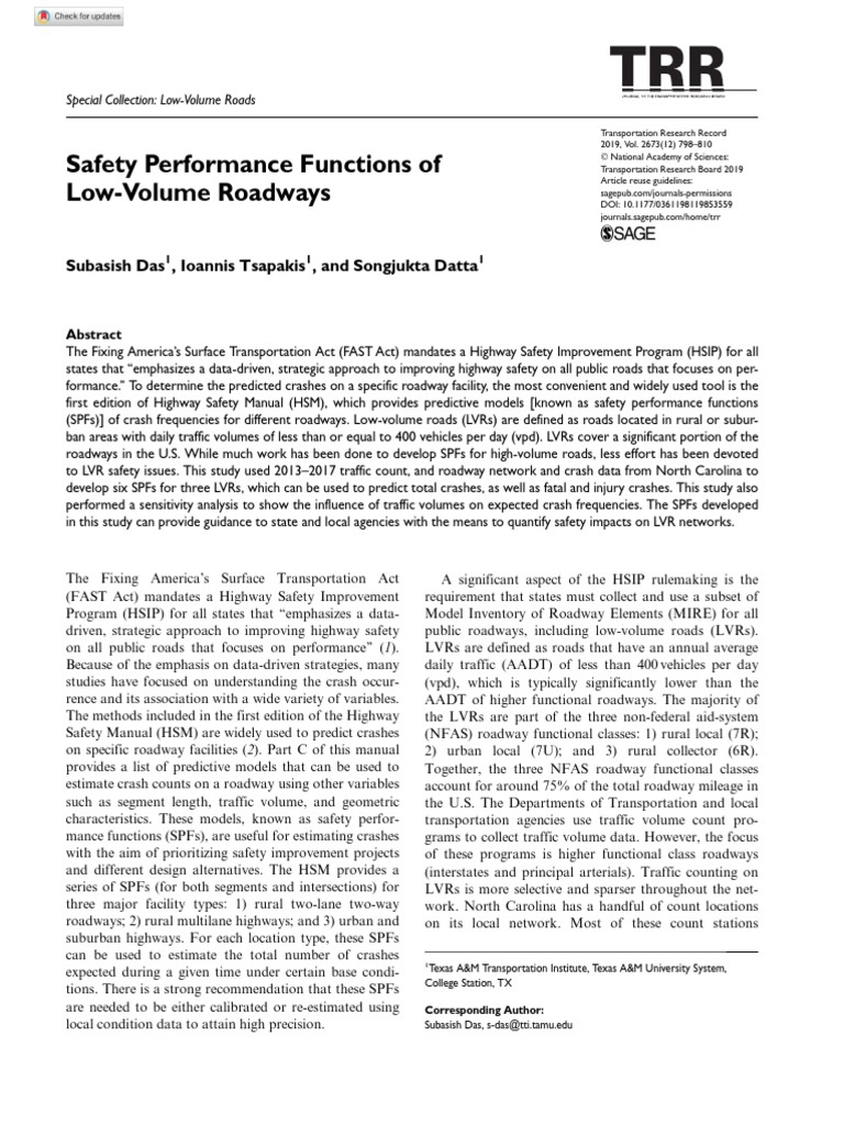 Safety Performance Functions of | PDF