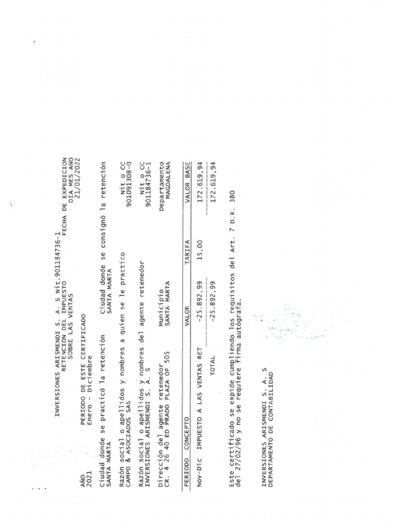 Certificado de Reteiva 2021 | PDF