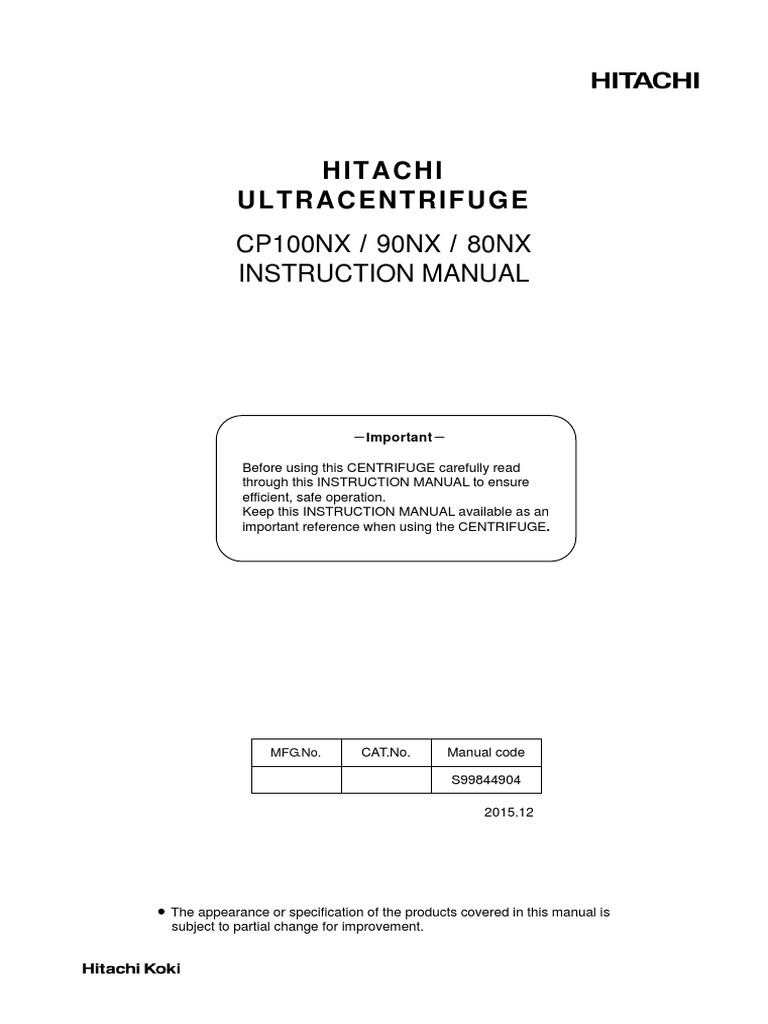 HITACHI Manuals CP-NX Instruction | PDF | Centrifuge | Sterilization ...