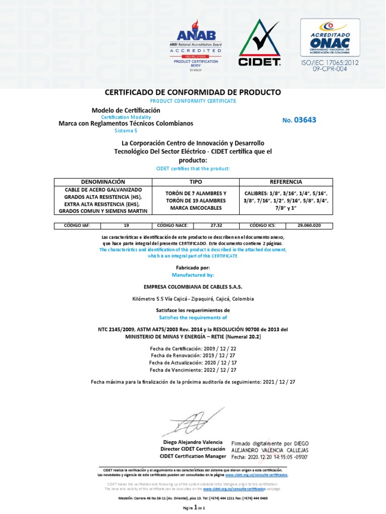 Certificado de Conformidad de Producto | PDF