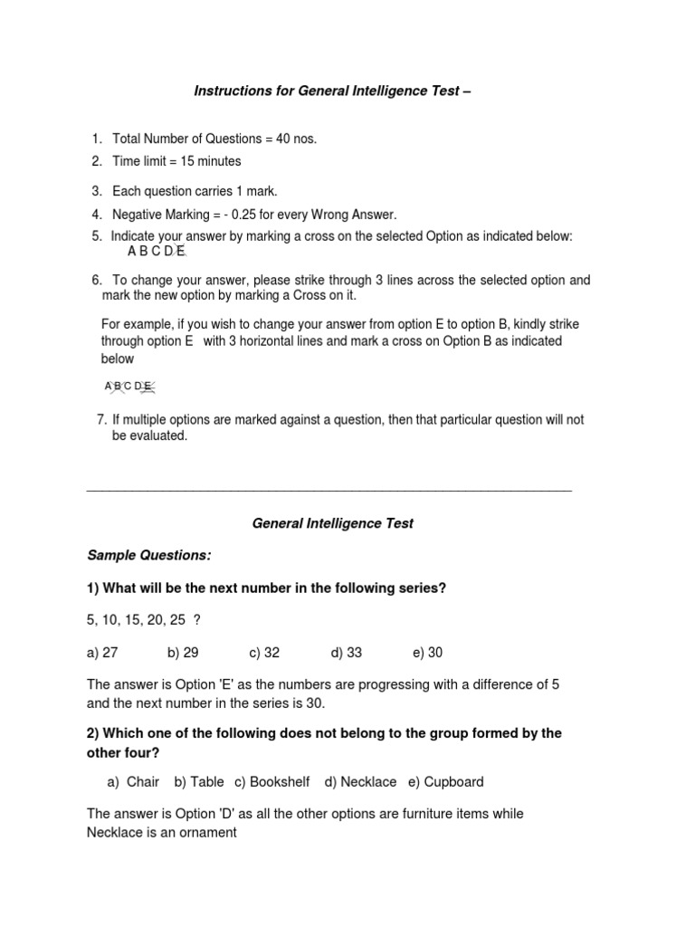 Sample General Intelligence Test | PDF