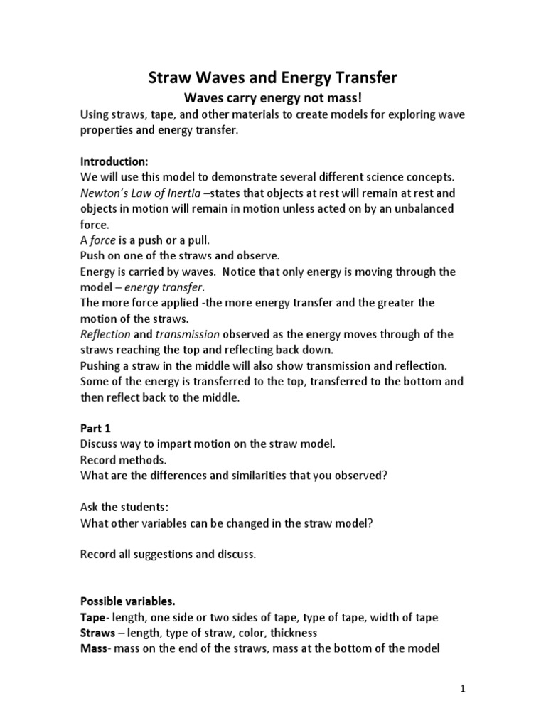 Straw Waves and Energy Transfer | PDF | Waves | Inertia